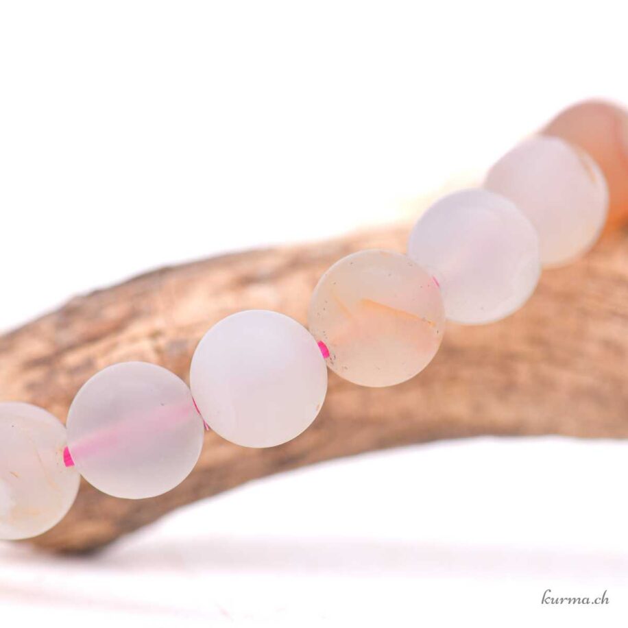 8.5mm Matte Cherry Blossom Agate Bracelet - No. 18966 • Kurma.ch
